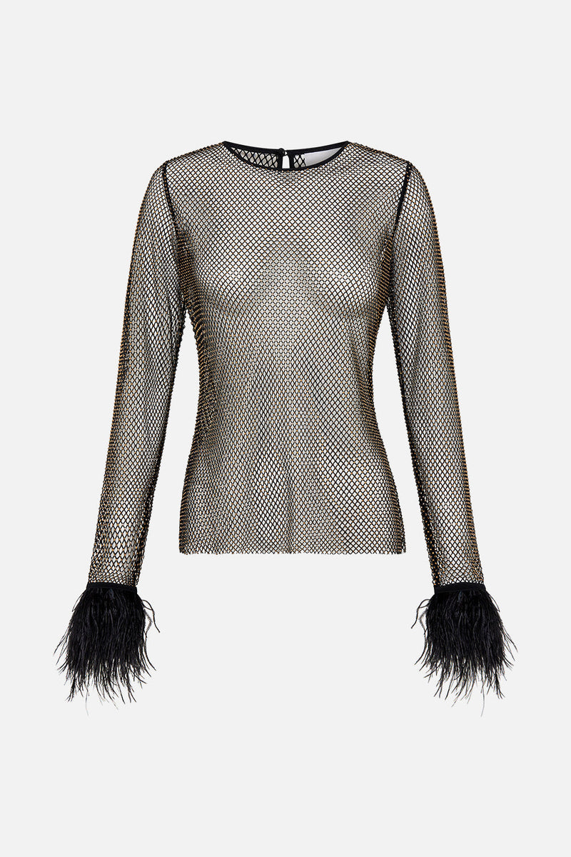 Crystal Mesh Top With Feathers| CAMILLA EU – CAMILLA EU