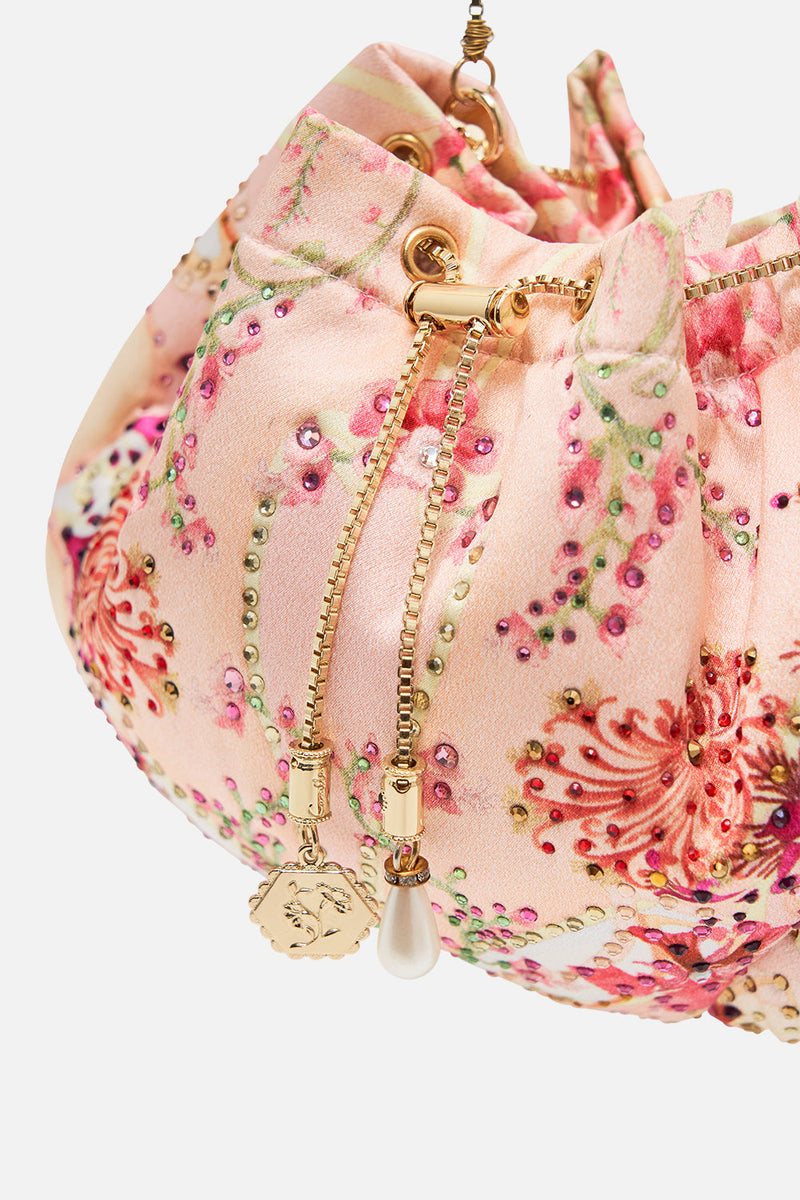 The Blossoms and Brushstrokes Drawstring Pouch with Chain Strap ...